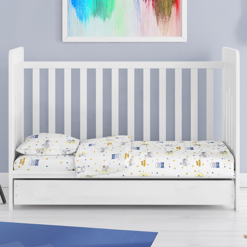 Σεντόνια Κούνιας (Σετ) Dimcol Sweet Dreams 554 White - Sky Blue ...