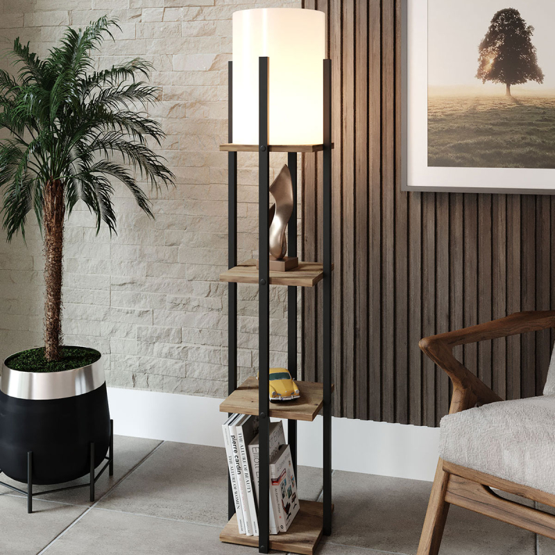 Φωτιστικό Δαπέδου Με Ραφιέρα A-G Nora 390FLH1148 Natural/Black ...