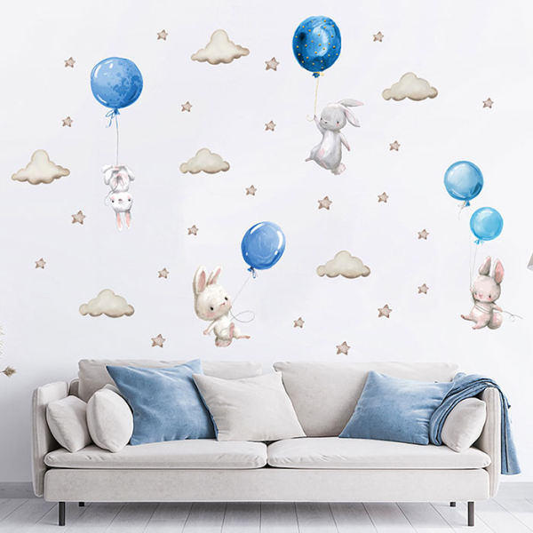 Παιδικά Αυτοκόλλητα Τοίχου Sipo Bunny Balloons Blue SIP-WS63027 ...