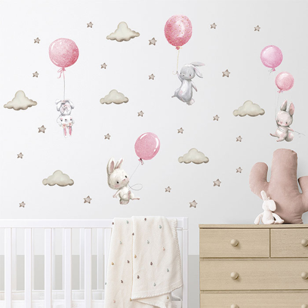 Παιδικά Αυτοκόλλητα Τοίχου Sipo Bunny Balloons Pink SIP-WS63028 ...