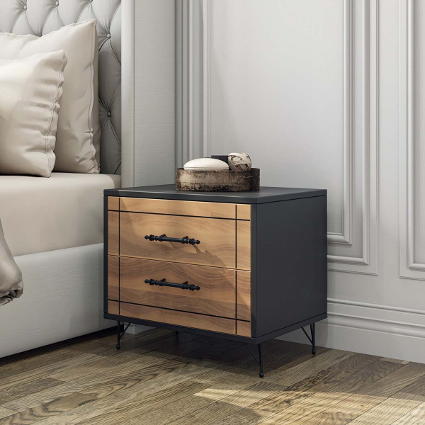 Κομοδίνο Με 2 Συρτάρια (50x40x55) A-G Night 854KLN3083 Walnut Black ...