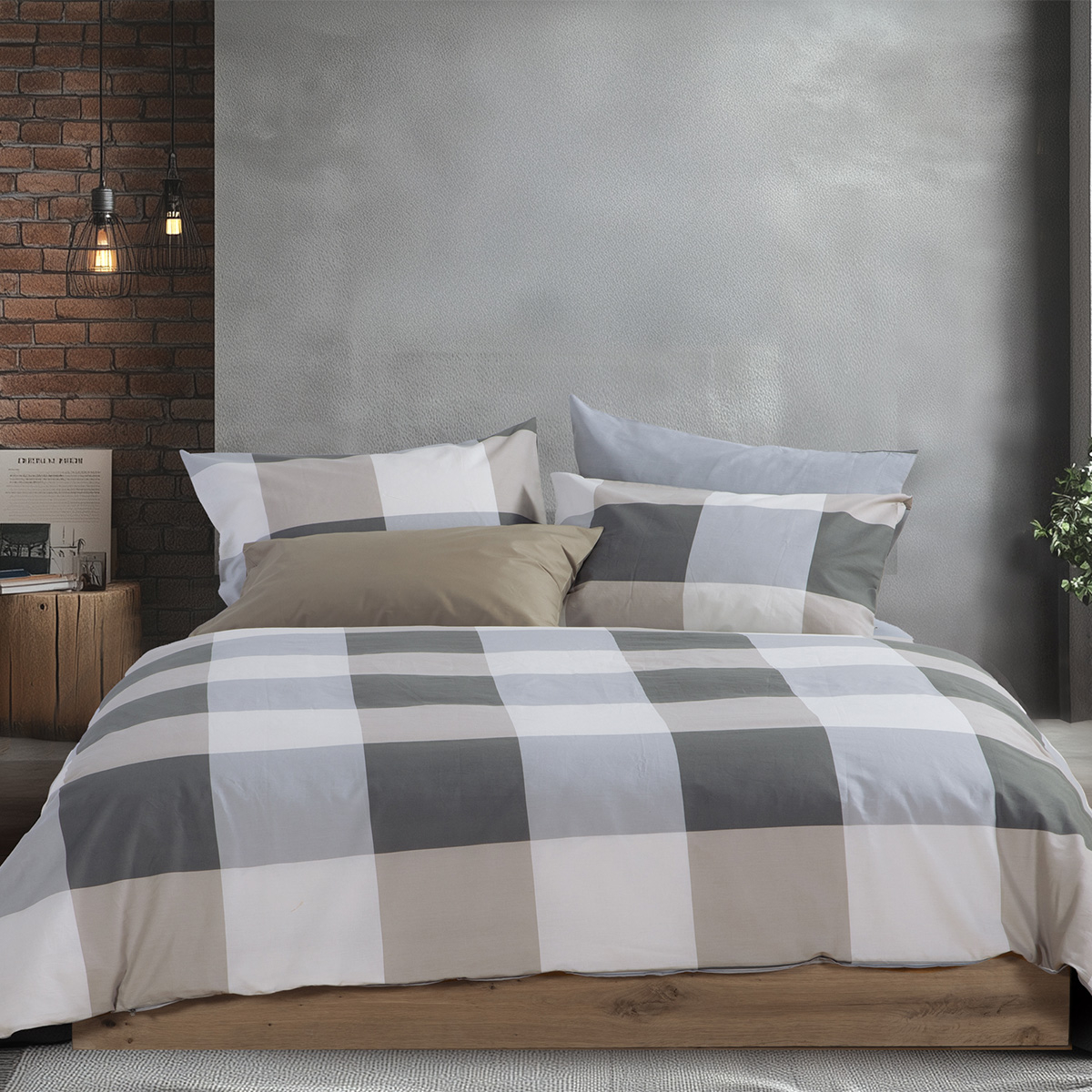 Σεντόνια Μονά (Σετ) Nef-Nef Homeware Casual Check Grey G.615953 | Spitishop