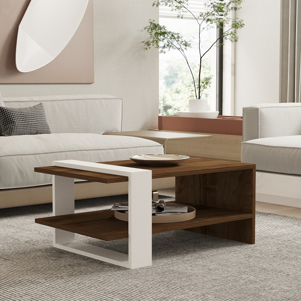 Τραπέζι Σαλονιού Με Ράφι (80x50x35) A-G Gaye 835PUQ2816 Walnut/White ...