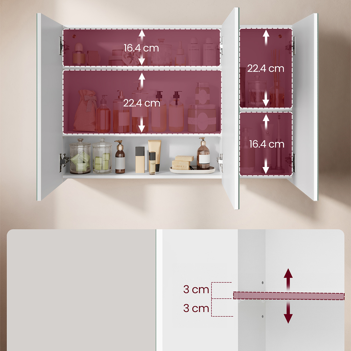 Καθρέφτης Μπάνιου Με Ντουλάπια (90x15x60) Vasagle BBK032W01 X00203UXM3 ...