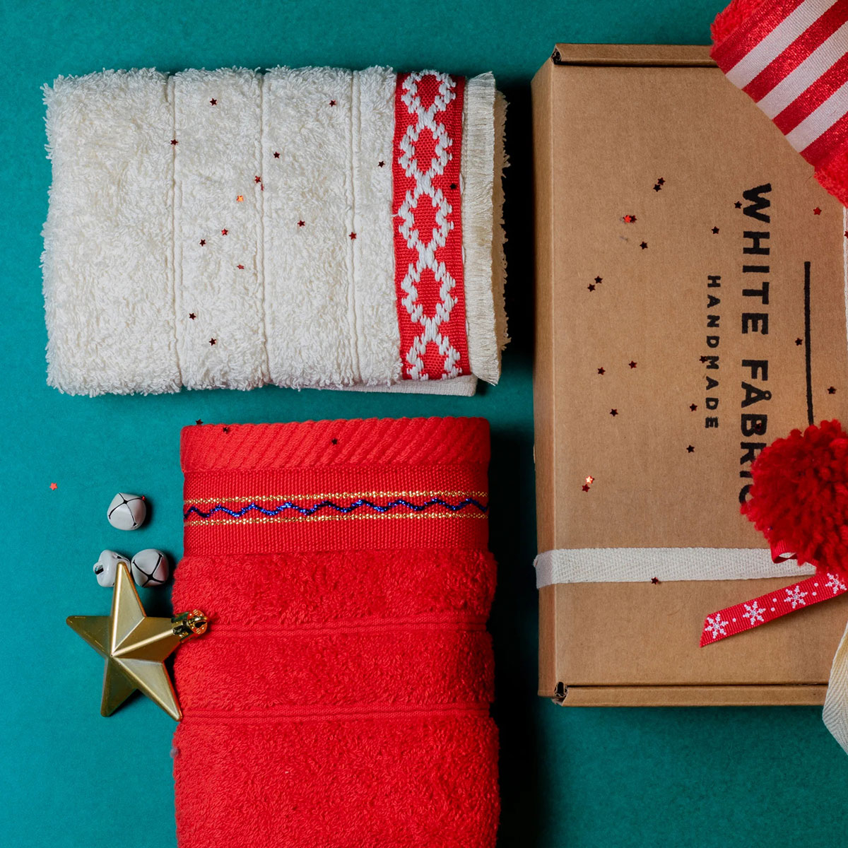 Πετσέτες Χεριών (Σετ 3τμχ) White Fabric Red Stripe 600gsm 51770455 ...