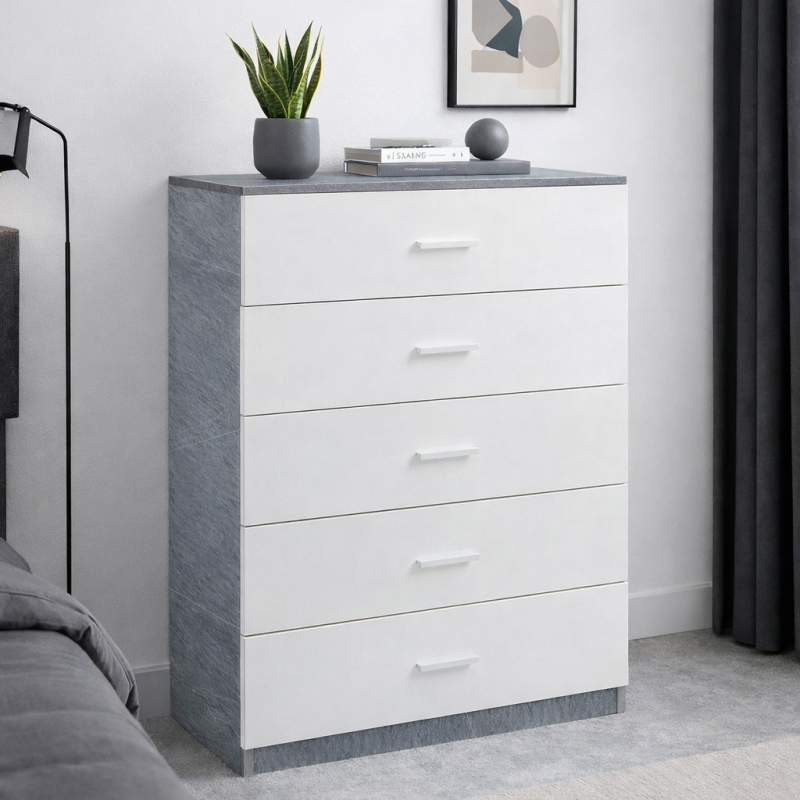 Συρταριέρα 5 Θέσεων (70x35x108) Spitishop Dama White/Cement ...