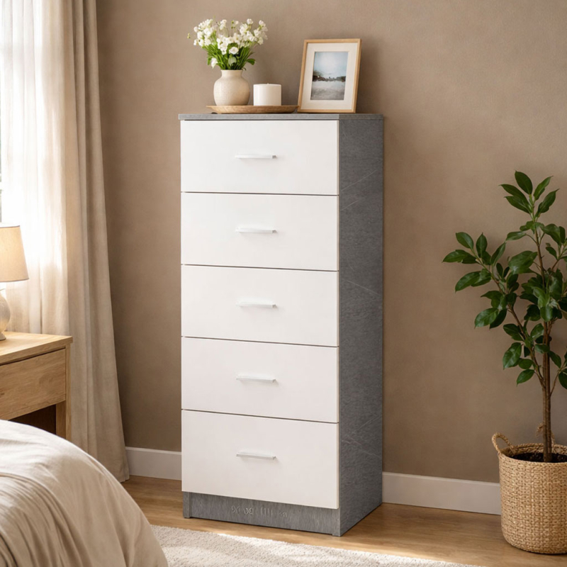 Συρταριέρα 5 Θέσεων (40x35x108) Spitishop Dama White/Cement ...