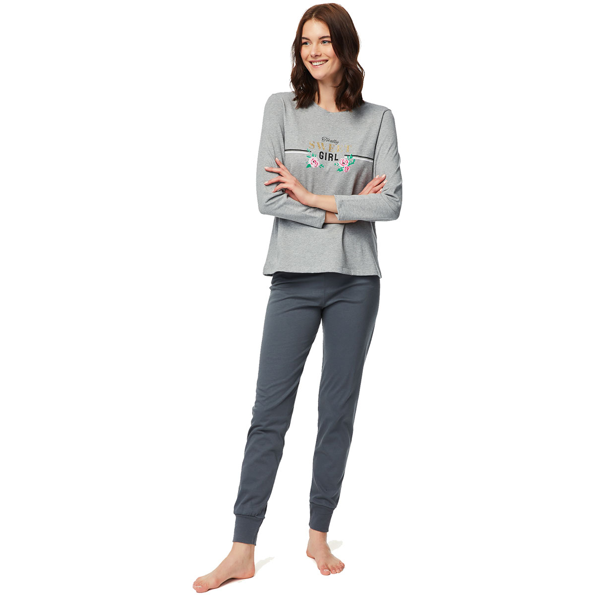 Πιτζάμα Γυναικεία Χειμωνιάτικη Minerva Sweet Girl 52223-023 Γκρι XX ...