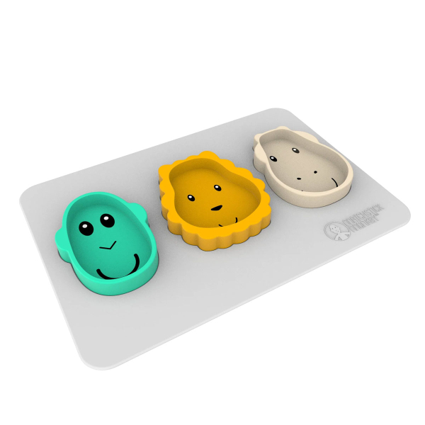 Παιδικό Σετ Φαγητού 4τμχ Matchstick Monkey Animal Snack Mat Cool Grey ...