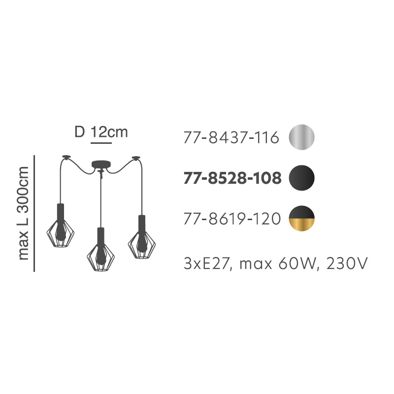 Φωτιστικό Οροφής Τρίφωτο Homelighting 77-8528 Black 5207034029280 ...